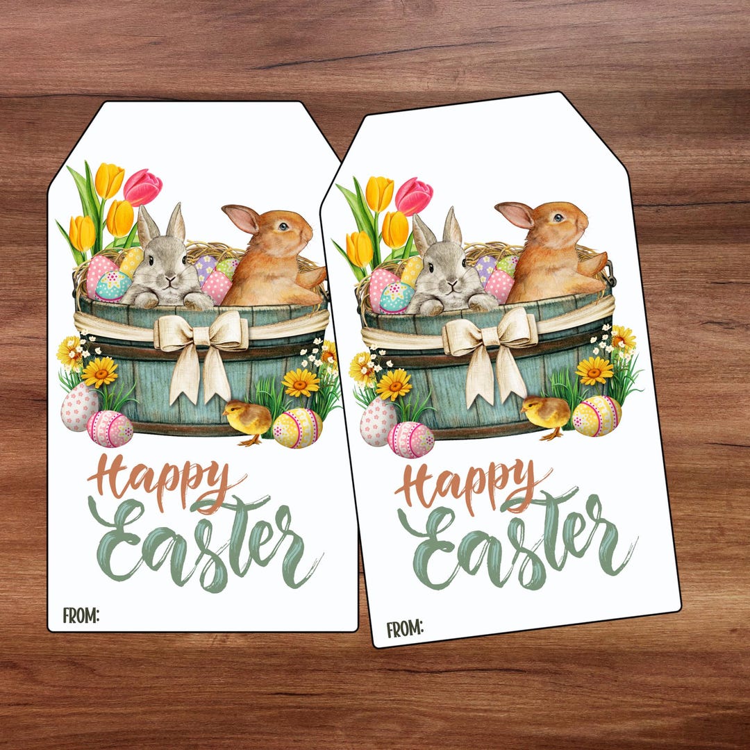 Printable Easter Bunny Gift Tag, Happy Easter Treat Tag, Watercolor ...