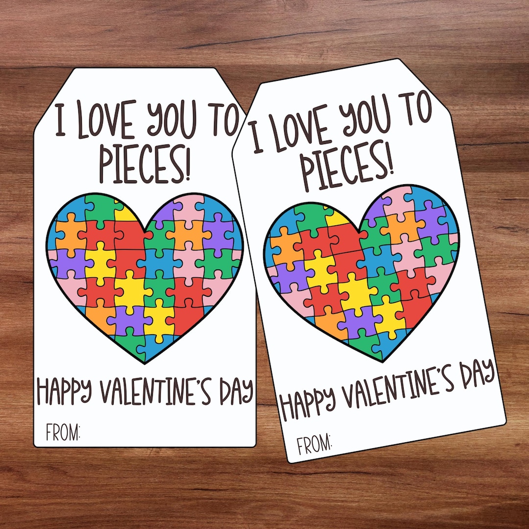 Love You to Pieces Valentine Tag, Puzzle Valentine, Piece of My Heart ...