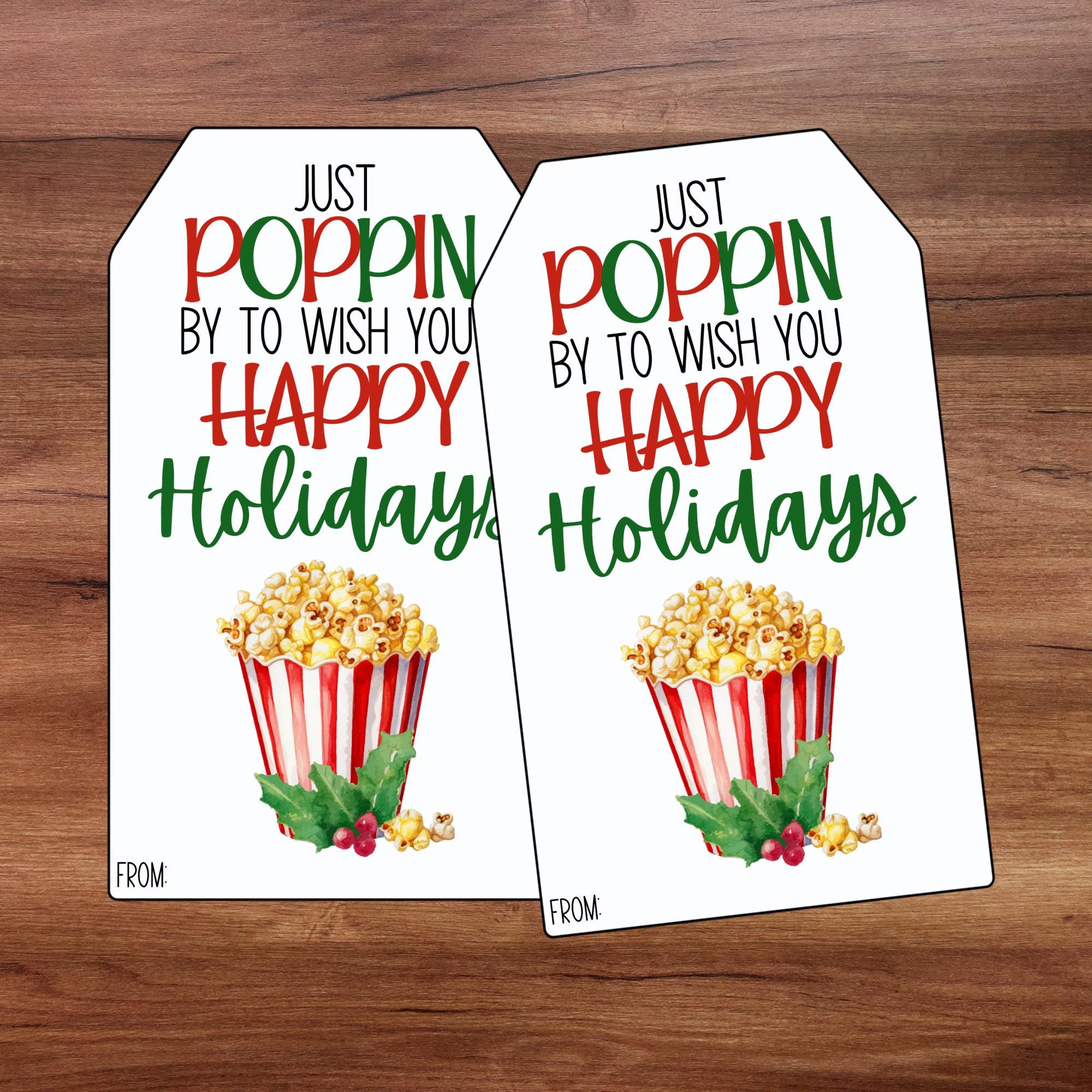 Printable Popcorn Holiday Gift Tag, Just Popping by to Wish You A Happy ...