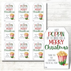 Printable Popcorn Merry Christmas Gift Tag, Just Popping by to Wish You ...