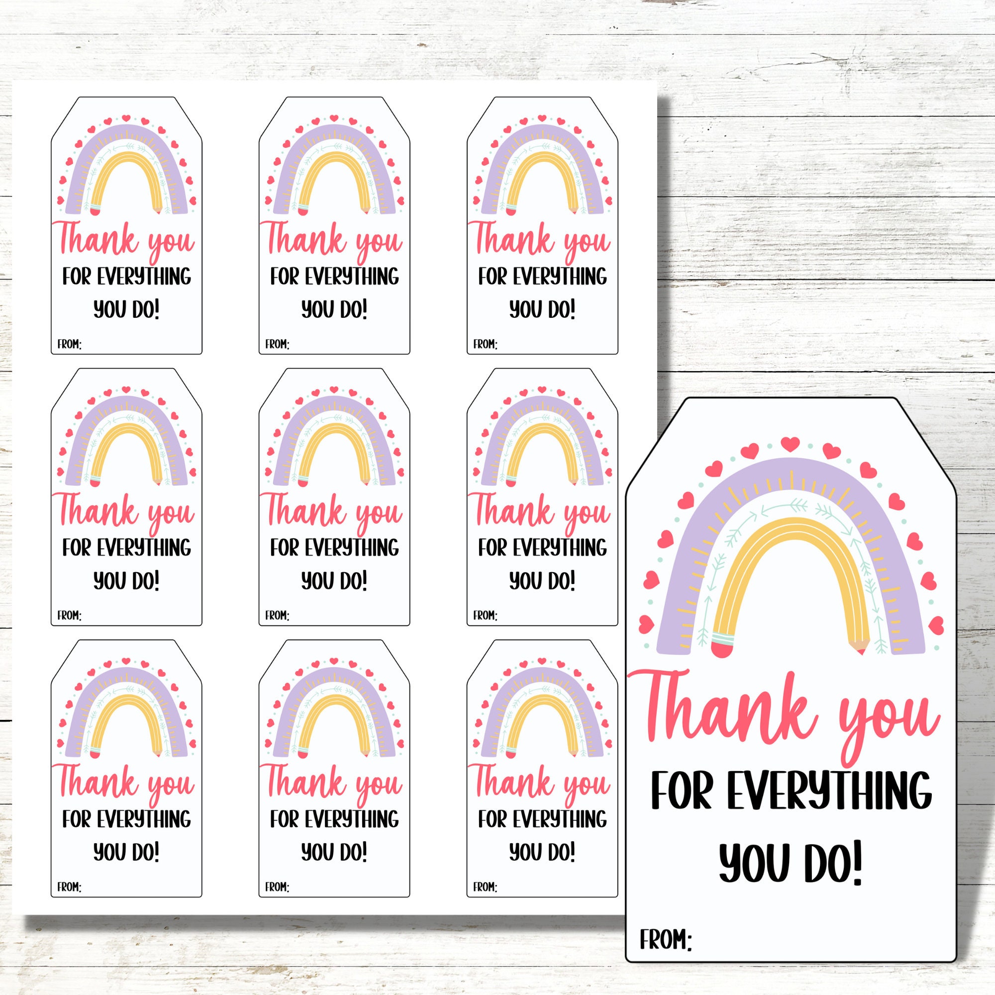 Teacher Appreciation Tags, Teacher Thank You Tags, Teacher Rainbow Gift ...