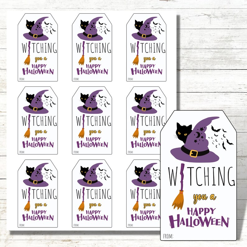 Witching You a Happy Halloween Gift Tag, Happy Halloween Treat Bag Tag ...