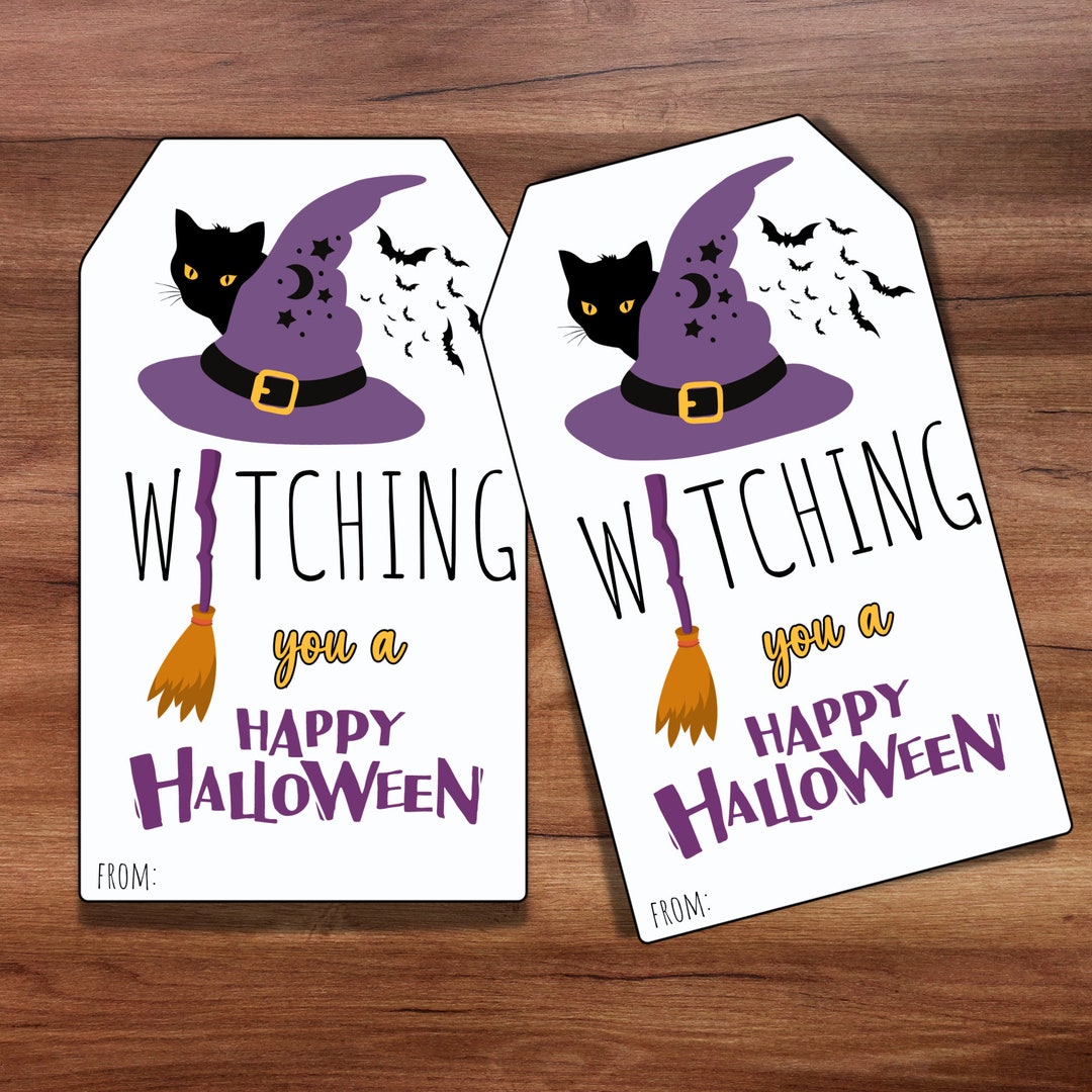 Witching You a Happy Halloween Gift Tag, Happy Halloween Treat Bag Tag ...