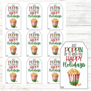 Printable Popcorn Holiday Gift Tag, Just Popping by to Wish You A Happy ...