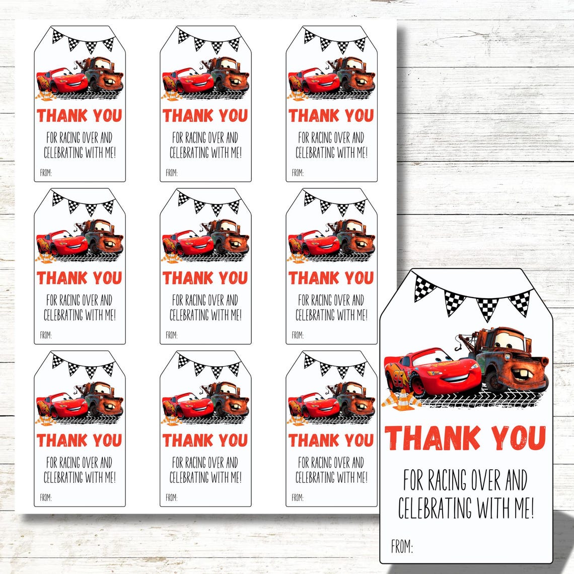 Cars Birthday Party Thank You Tags, Car Lightening Mcqueen Favor Tags ...