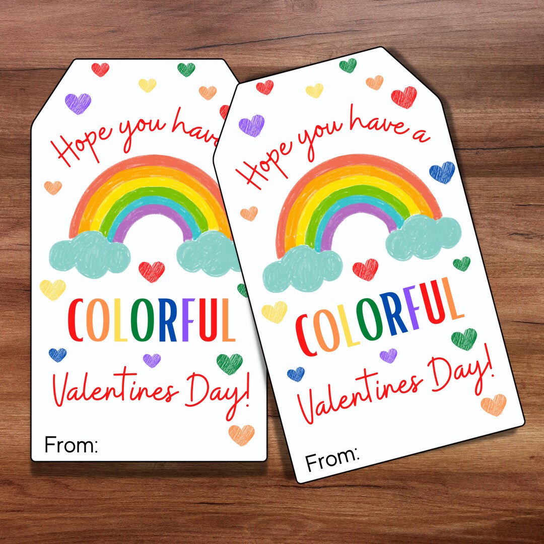 Valentine Rainbow Favor Tag, Thank You Over the Rainbow, Colorful ...