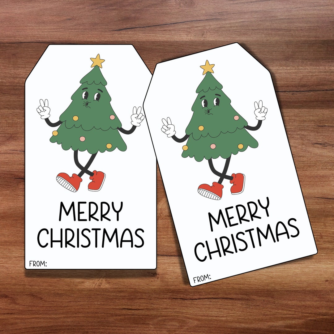 Retro Christmas Gift Tags, Classroom Holiday Treat Tag, Christmas Tree ...
