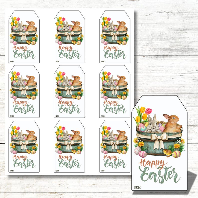 Printable Easter Bunny Gift Tag, Happy Easter Treat Tag, Watercolor ...