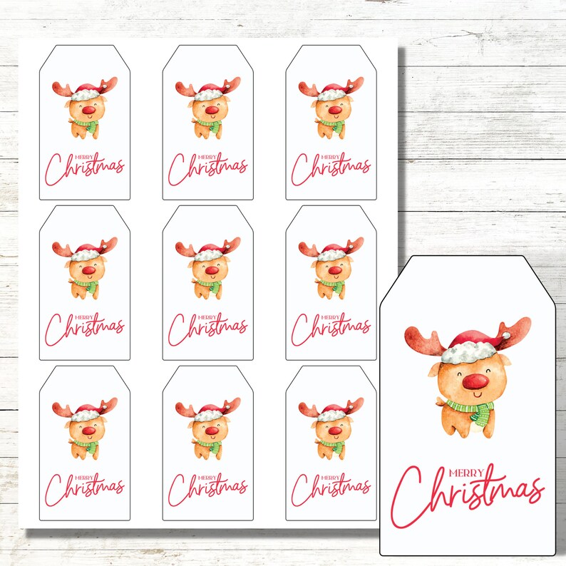 Reindeer Christmas Gift Tag Printable Cute Holiday Favor Tag - Etsy