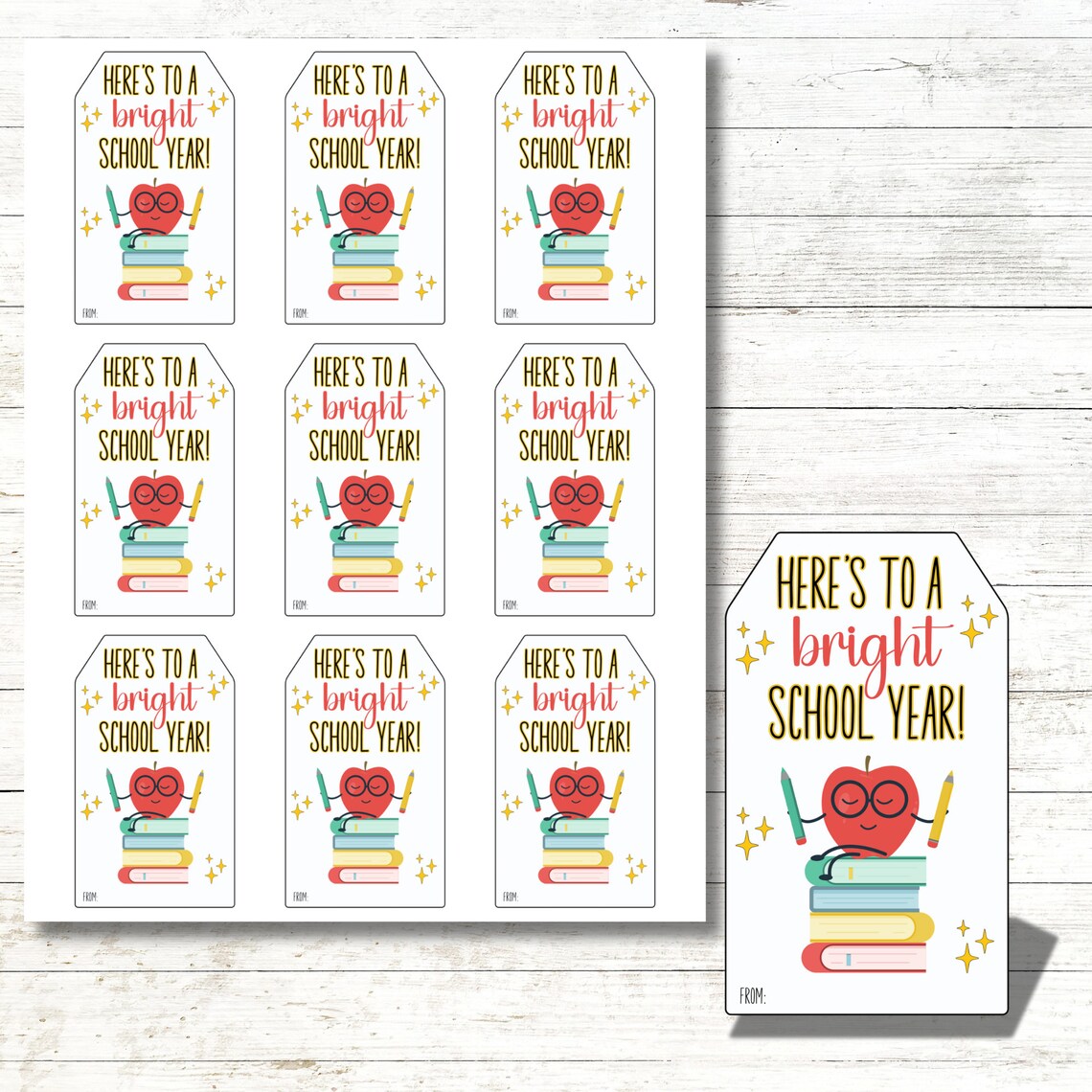 Back to School Gift Tags, Here's to a Bright School Year Tag, First Day ...