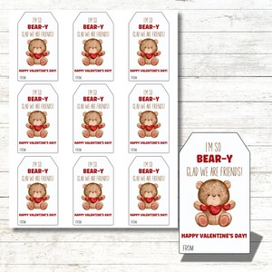 Teddy Bear Valentine Tags, Gifts for School Classroom Valentines ...