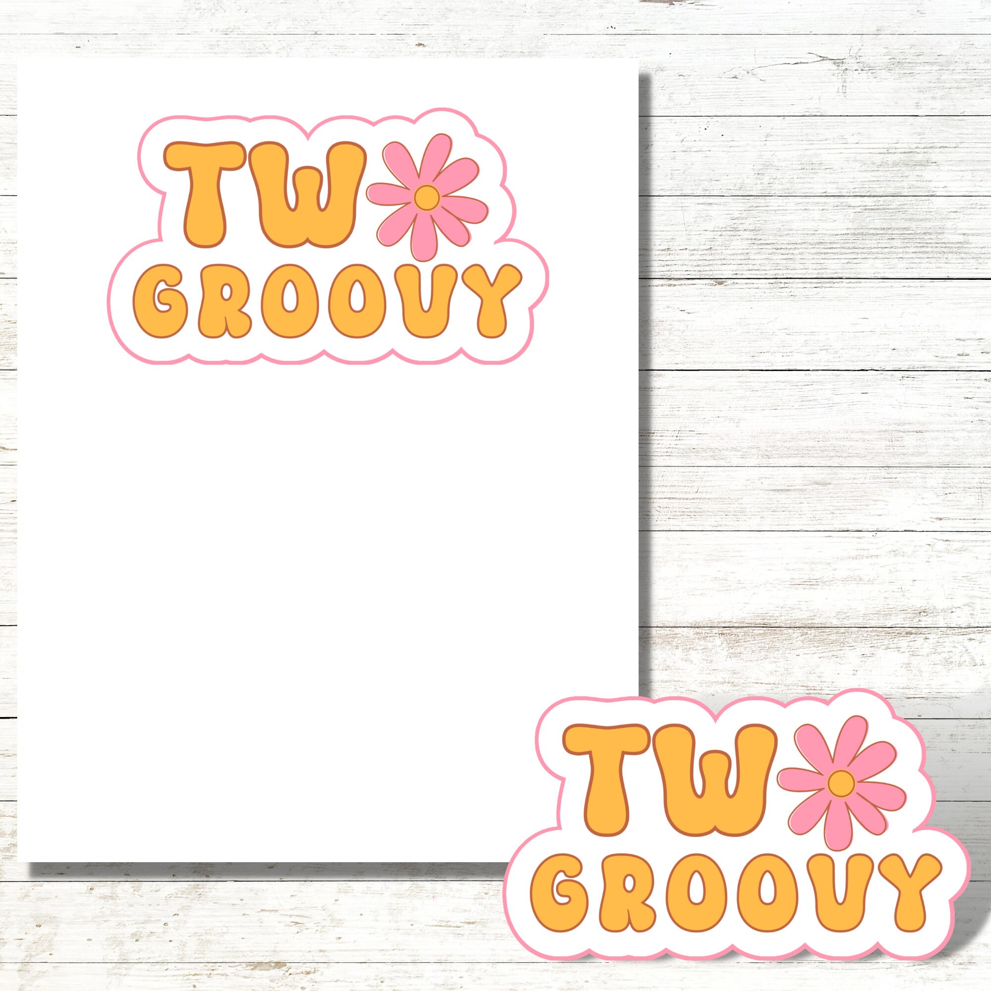 Two Groovy Printable Cake Topper Groovy Retro Hippie Flower - Etsy