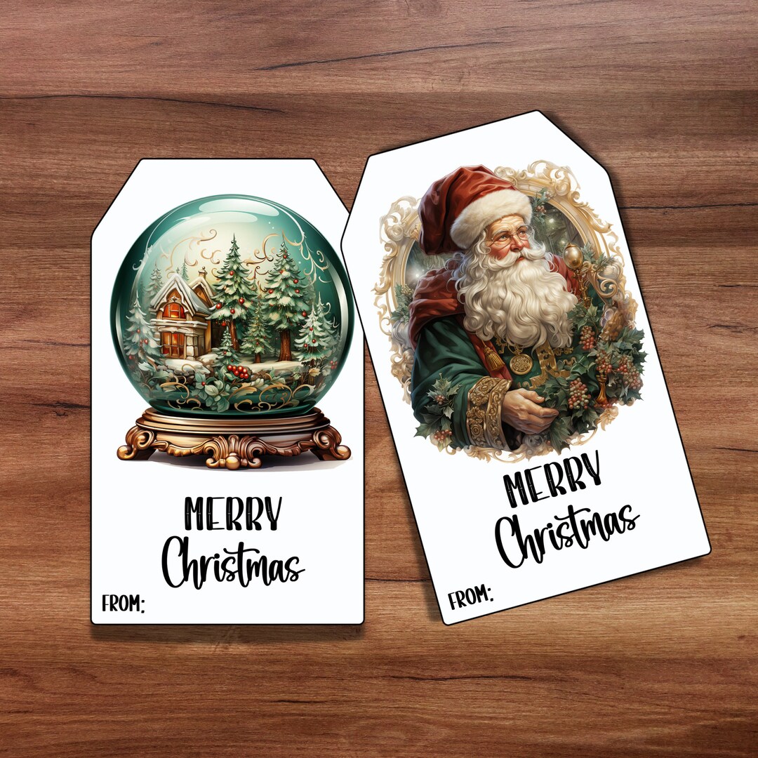 Printable Christmas Gift Labels, Luggage Tags, Cute Retro Holiday ...