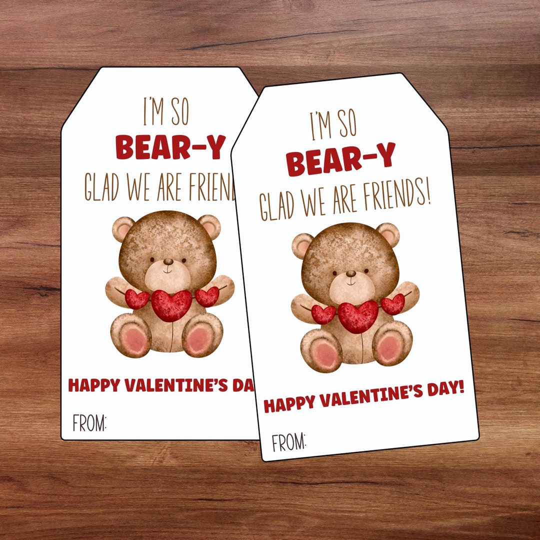 Teddy Bear Valentine Tags, Gifts for School Classroom Valentines ...