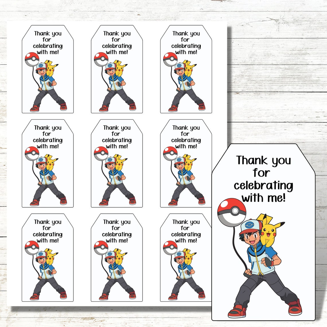 Pokemon Thank You Tags, Pikachu Thank You, Pokeball Tags, Pokemon Party ...