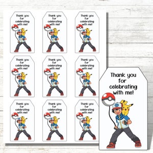 Pokemon Thank You Tags, Pikachu Thank You, Pokeball Tags, Pokemon Party ...