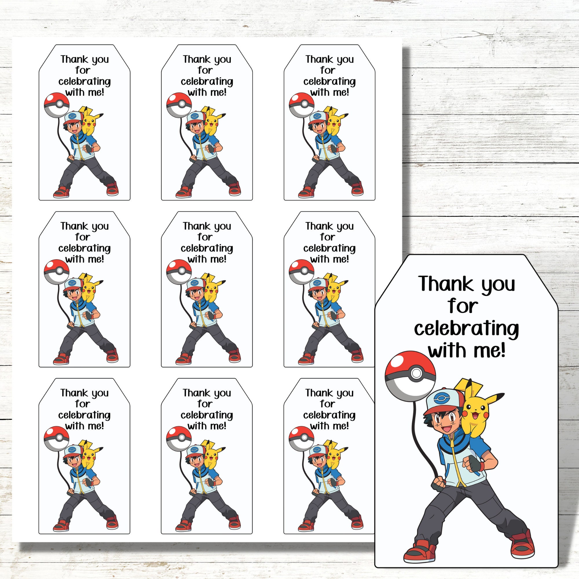 Pokemon Thank You Tags, Pikachu Thank You, Pokeball Tags, Pokemon Party ...