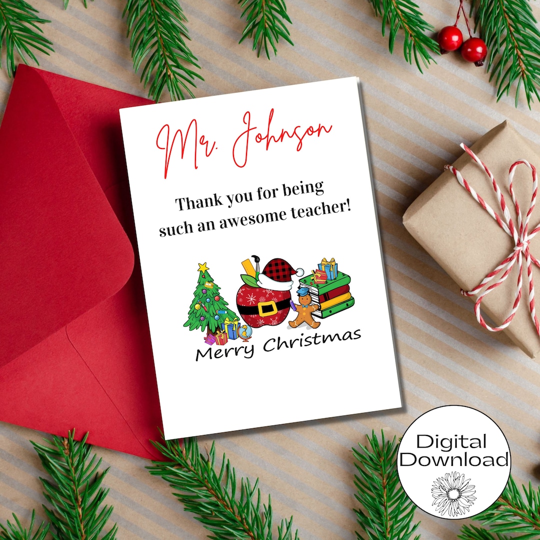 Personalized Teacher Christmas Thank You, Teacher Appreciation ...