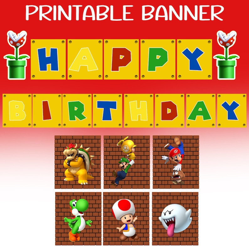 Super Mario Digital Birthday Banner Mario Birthday Party - Etsy