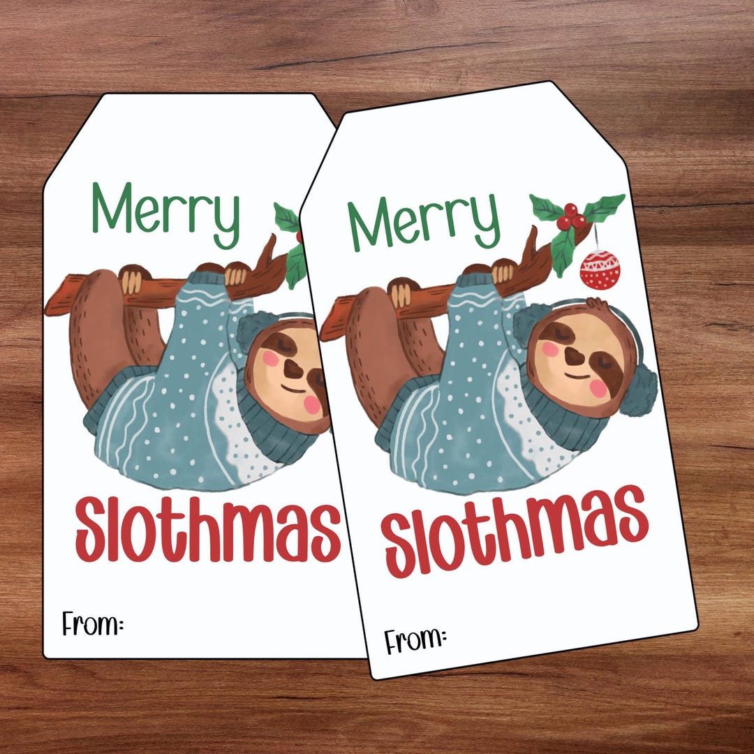 Printable Christmas Slot Tag, Merry Slothmas, Watercolor Sloth Tags ...