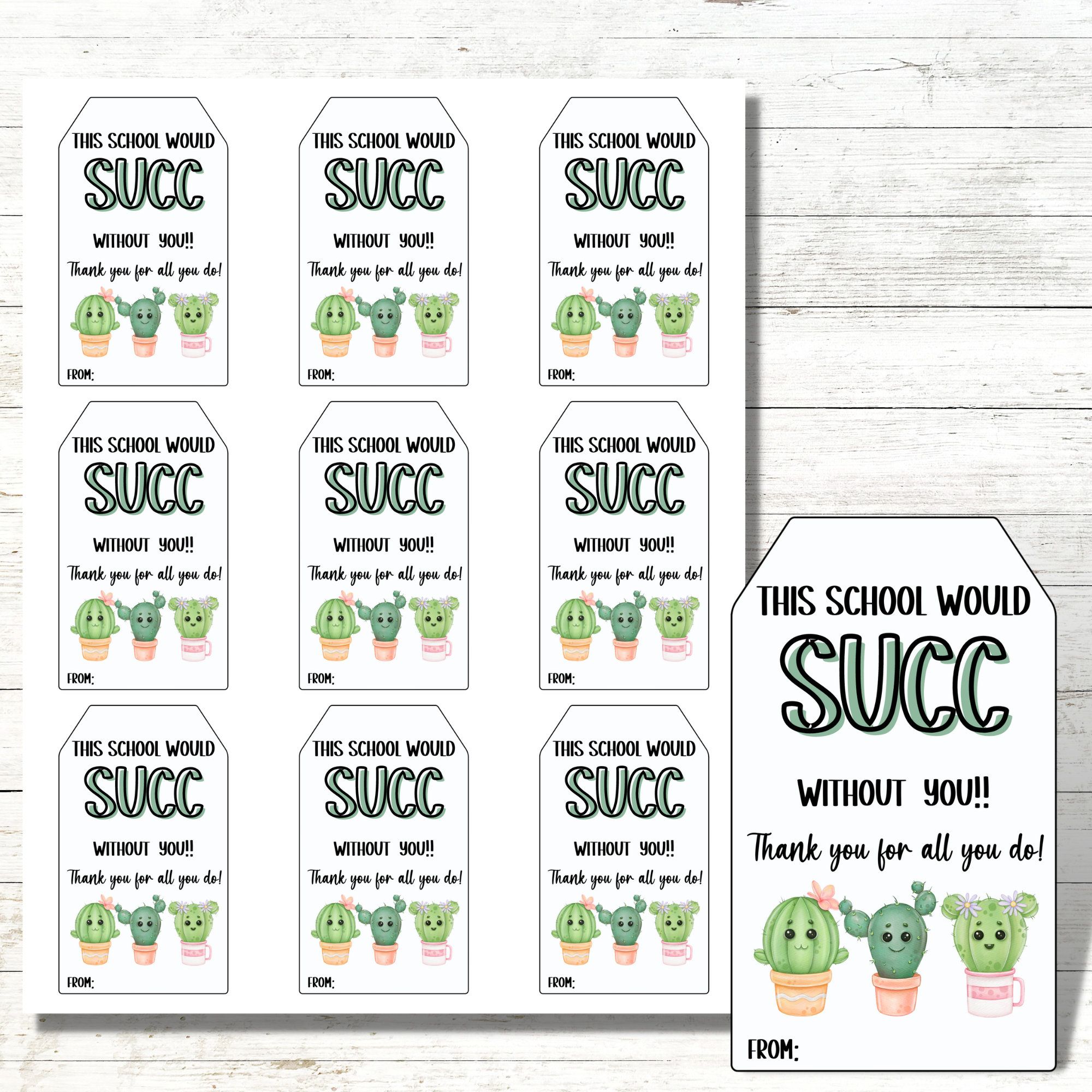 Succulent Plant Flower Teacher Thank You Tag School Would - Etsy