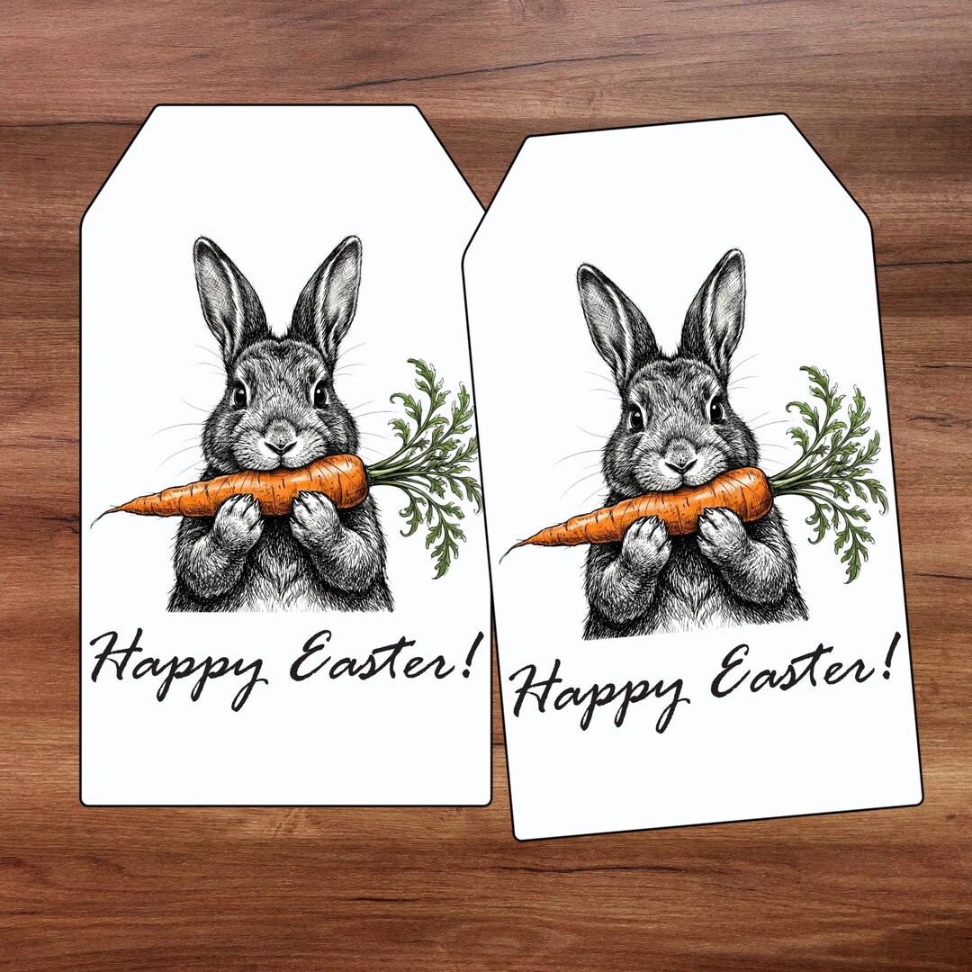 Vintage Bunny Carrot Easter Gift Tag PNG, Rustic Happy Easter Bunny Tag ...
