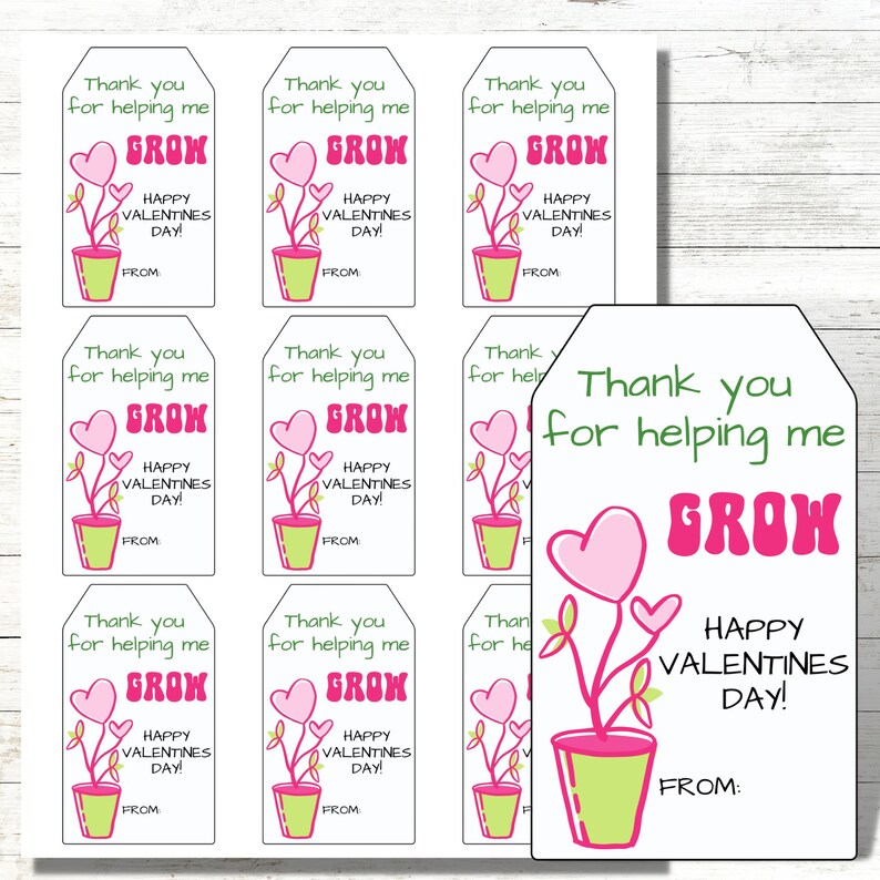 Valentine Teacher Tag, Thank You for Helping Me Grow, Valentines Day ...