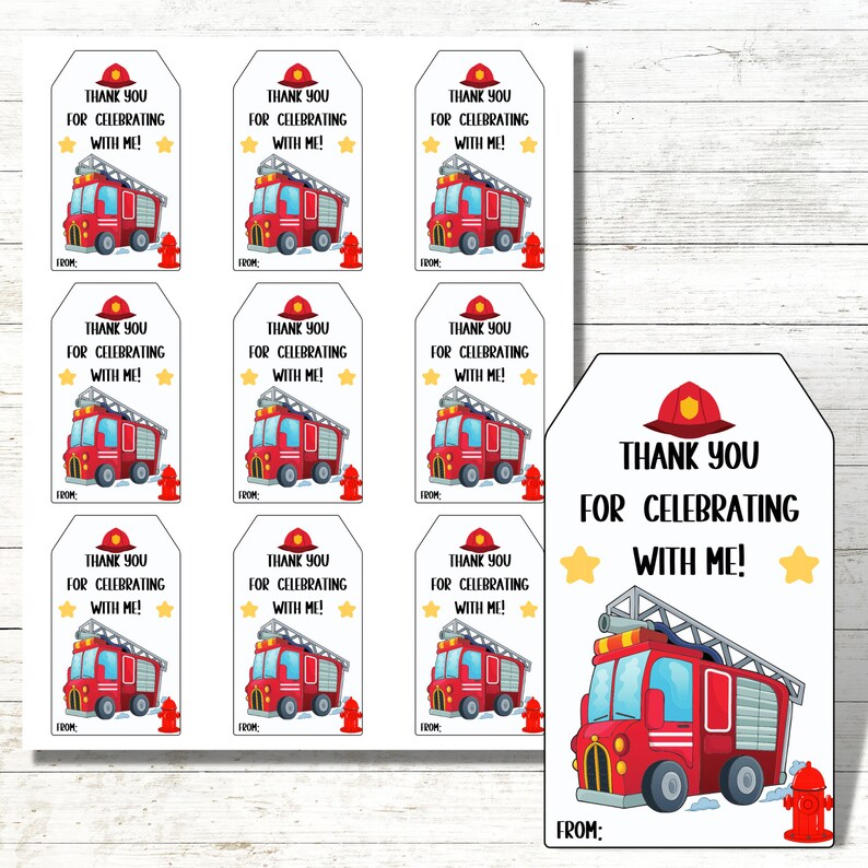 Firetruck Favor Tag, Firetruck Birthday Gift Tag, Firefighter Birthday ...