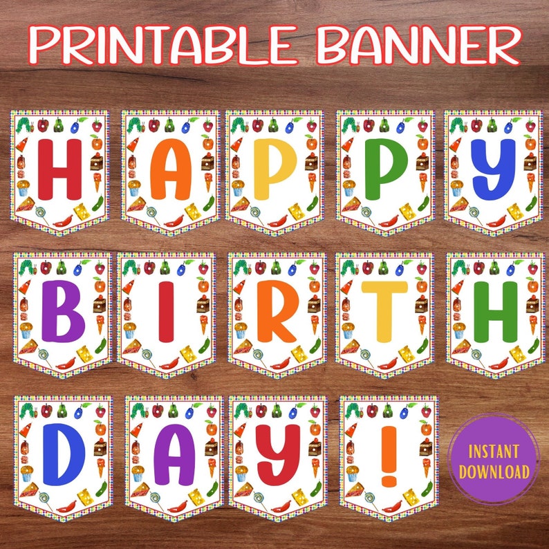 Very Hungry Caterpillar Printable Banner, Eric Carle Theme Party ...