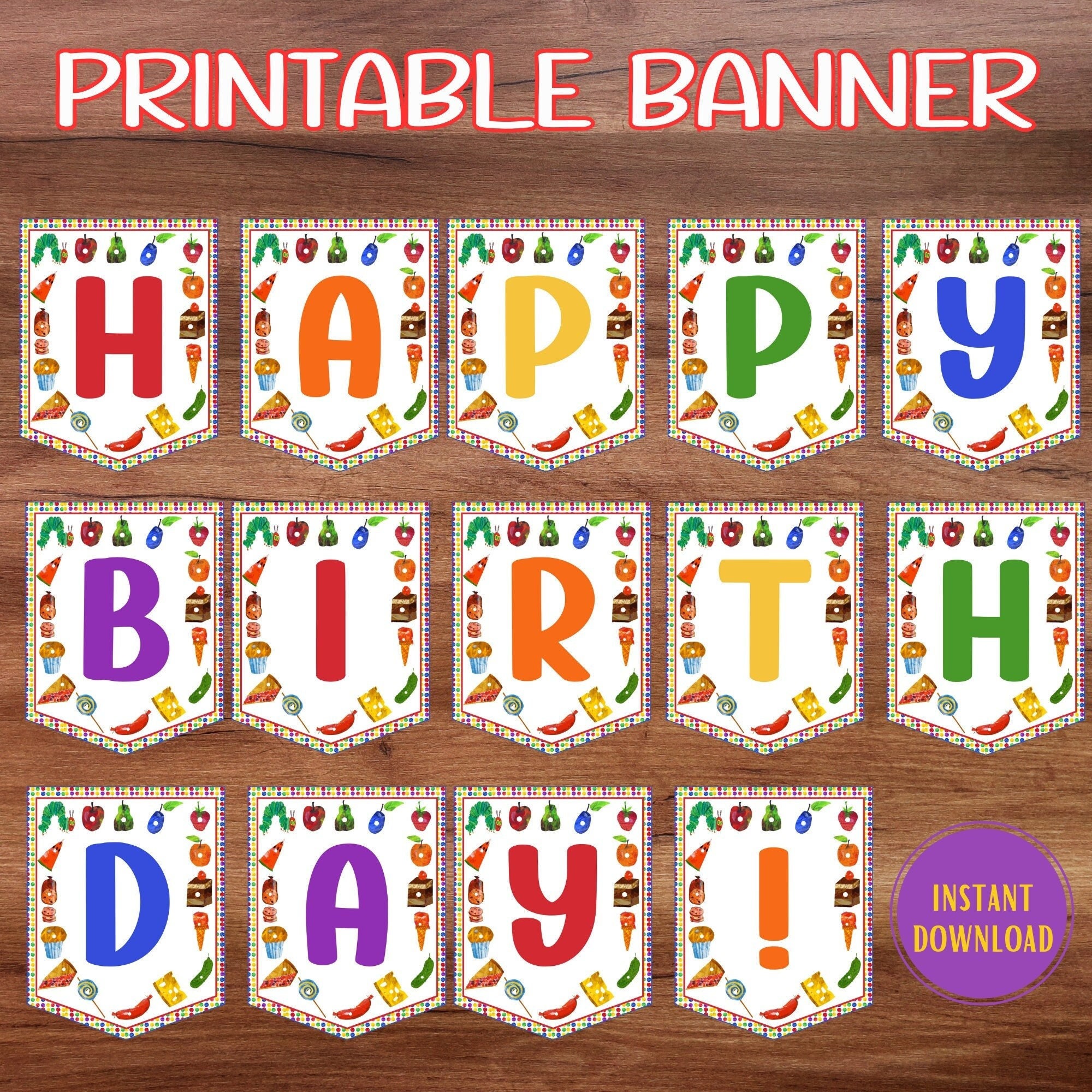 Very Hungry Caterpillar Printable Banner, Eric Carle Theme Party ...