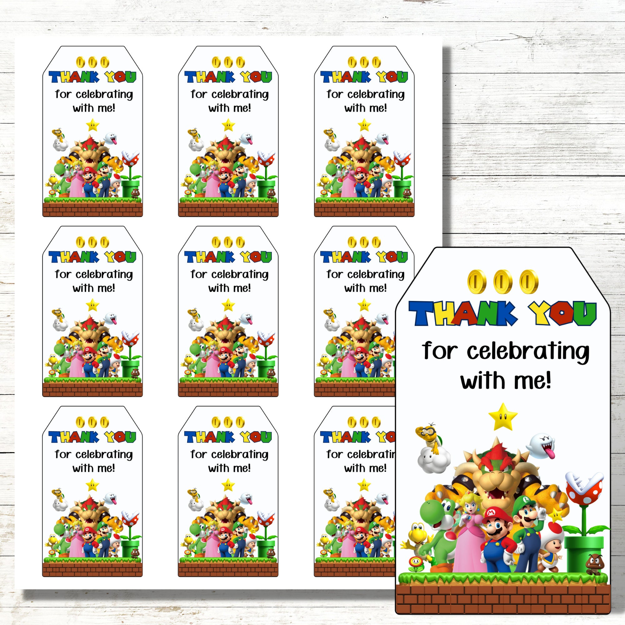 Digital Super MARIO Bros Brothers Luigi Thank You Favor Tags, Mario and ...