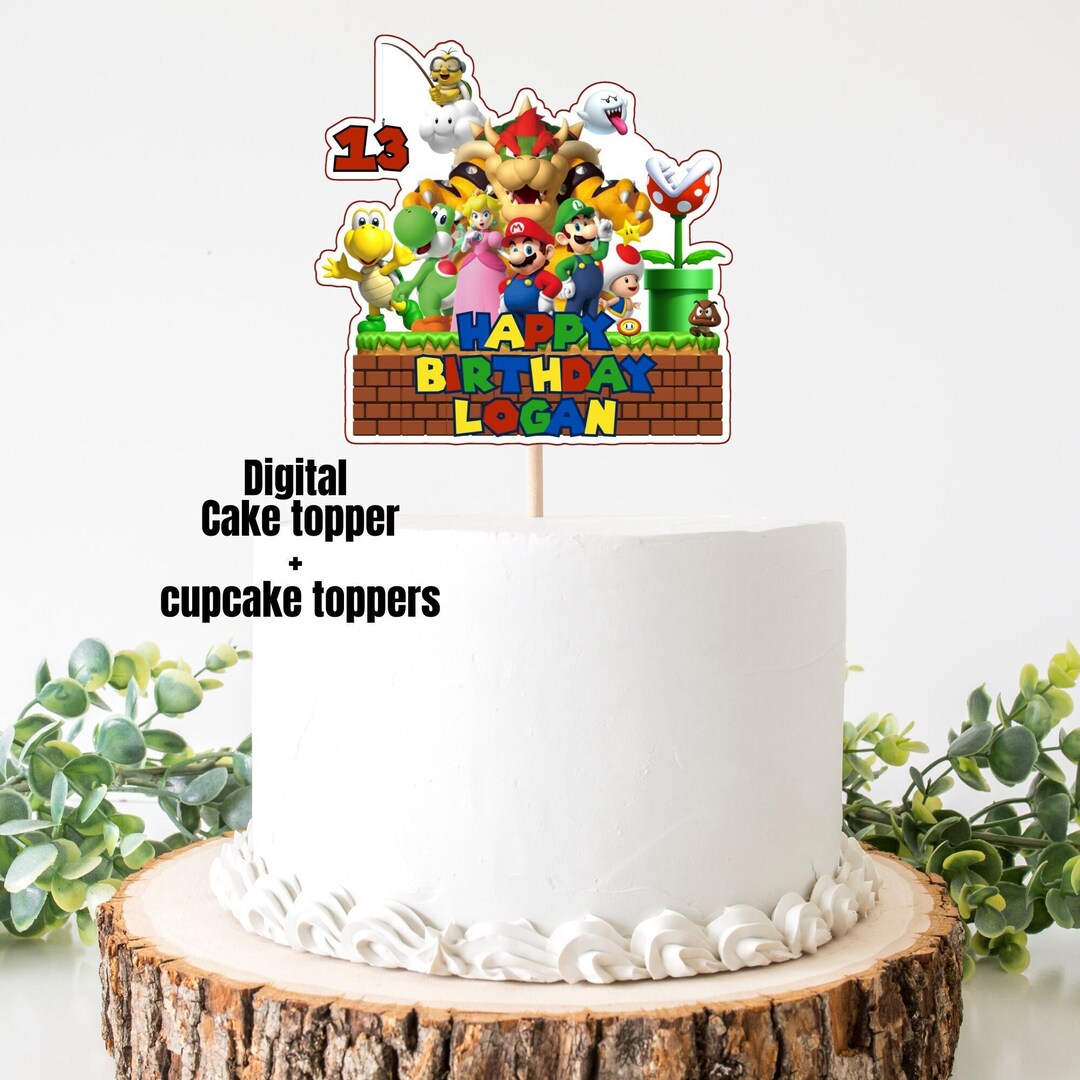 Printable Mario Cake Topper, Mario Cupcake Toppers, Bowzer Party, Mario ...