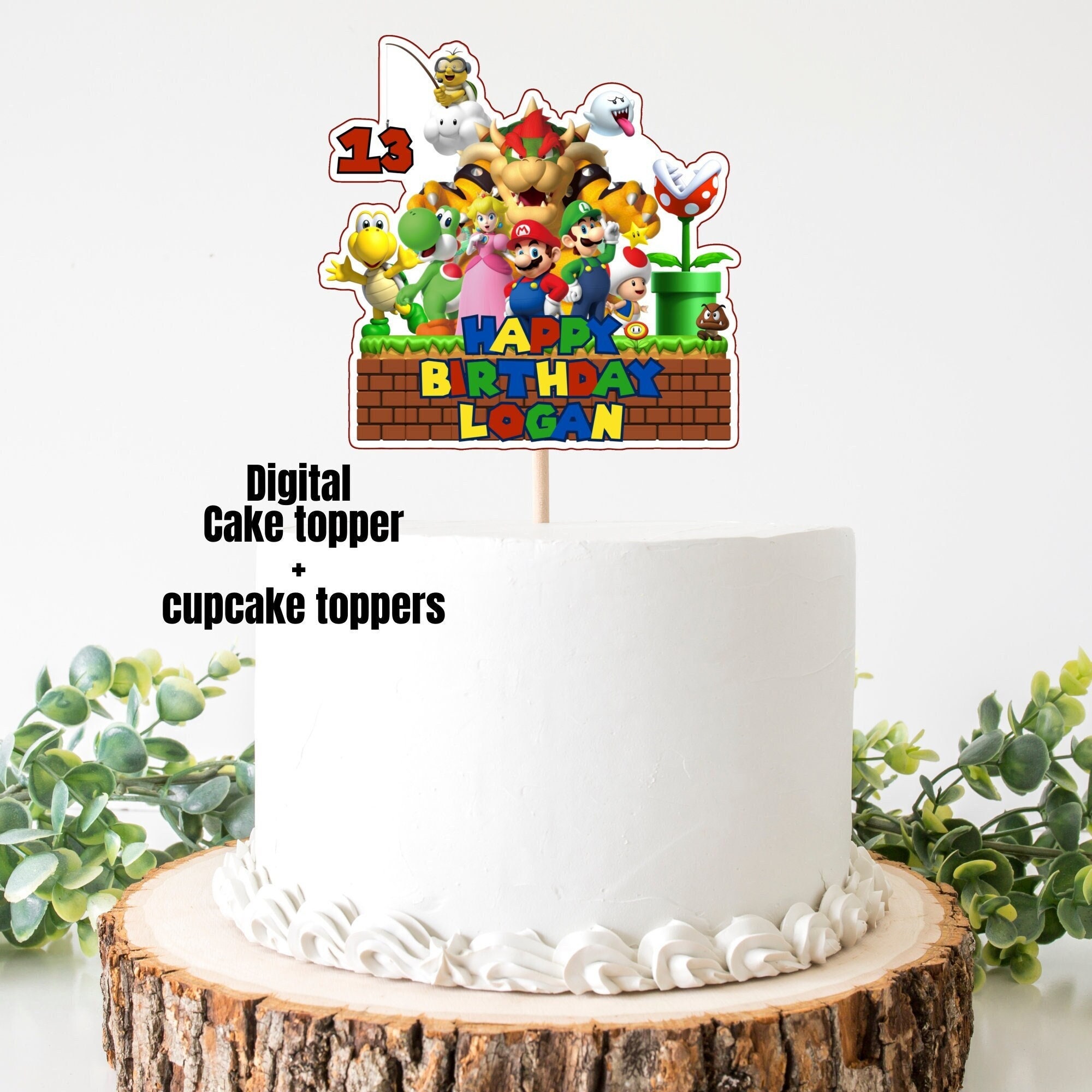 Printable Mario Cake Topper, Mario Cupcake Toppers, Bowzer Party, Mario ...