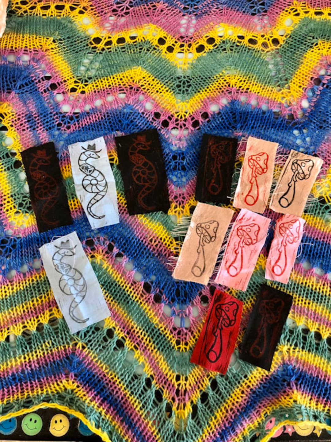 Mini Cowboy Worm Linocut Printed Patches - Etsy