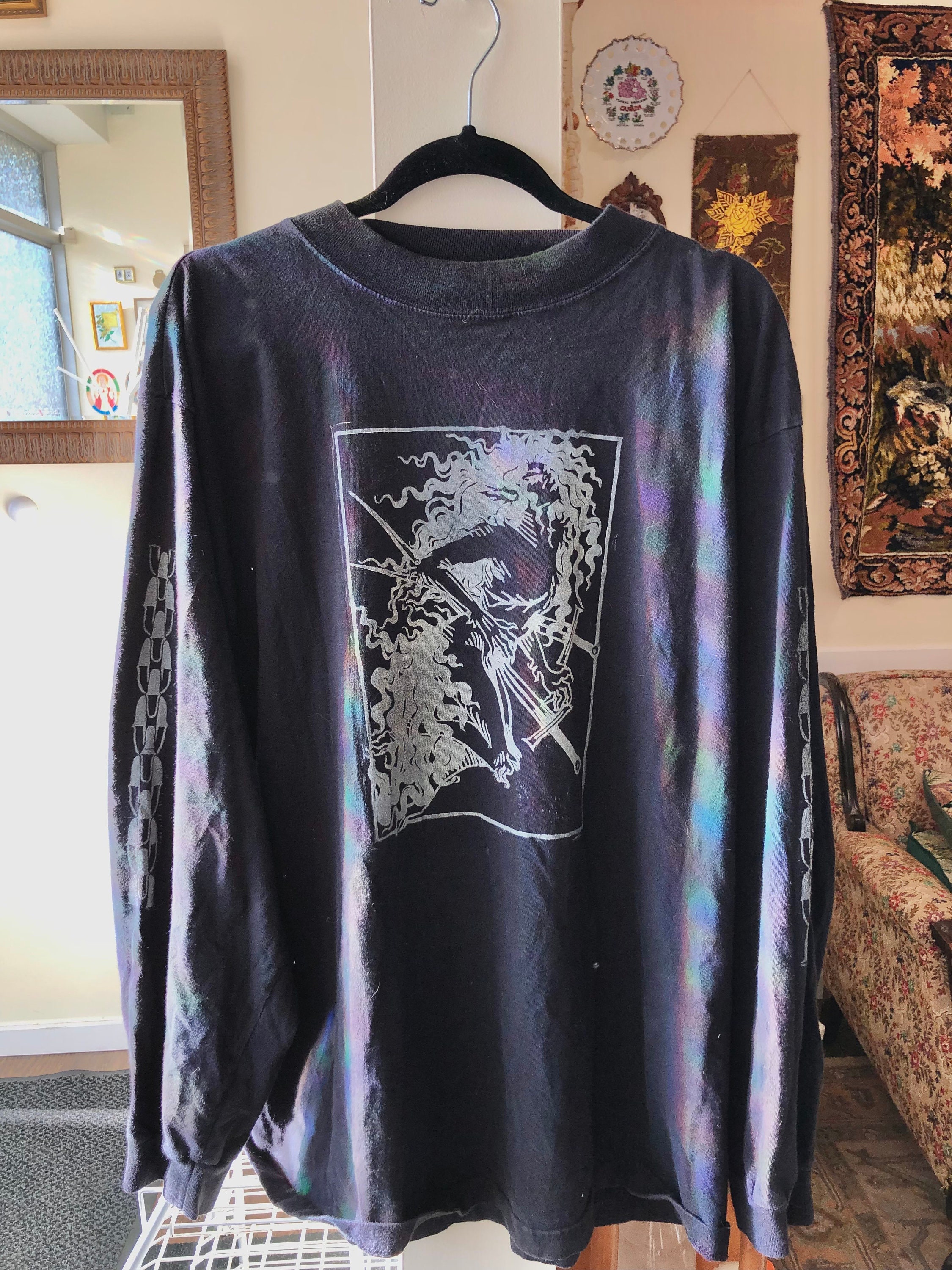 Handprinted Linocut Werewolf Black Long Sleeve Shirt - Etsy