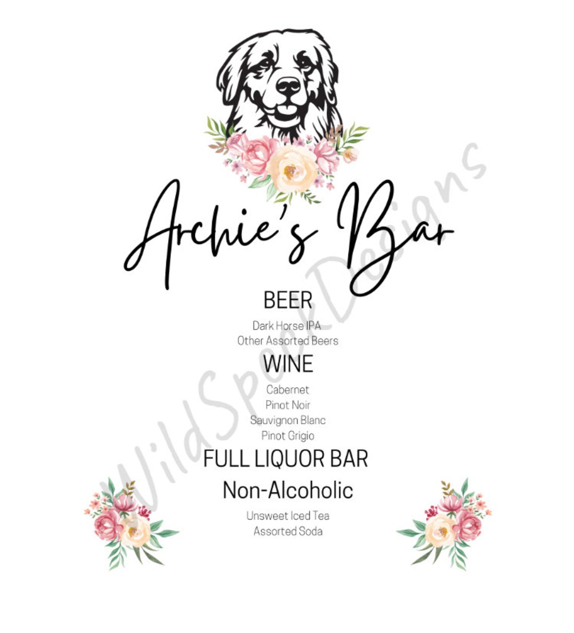Golden Retriever Custom Printable Wedding Dog Bar Sign | Pet Wedding ...