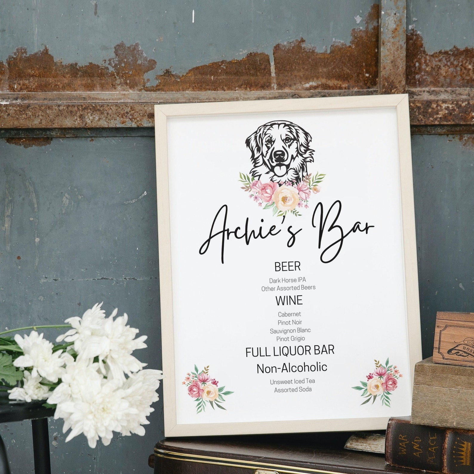 Golden Retriever Custom Printable Wedding Dog Bar Sign | Pet Wedding ...