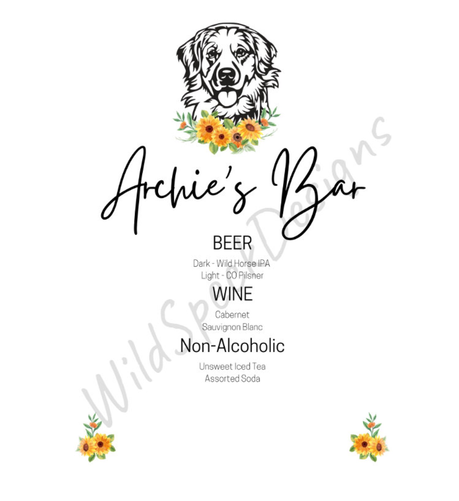 Golden Retriever Custom Printable Wedding Dog Bar Sign | Pet Wedding ...