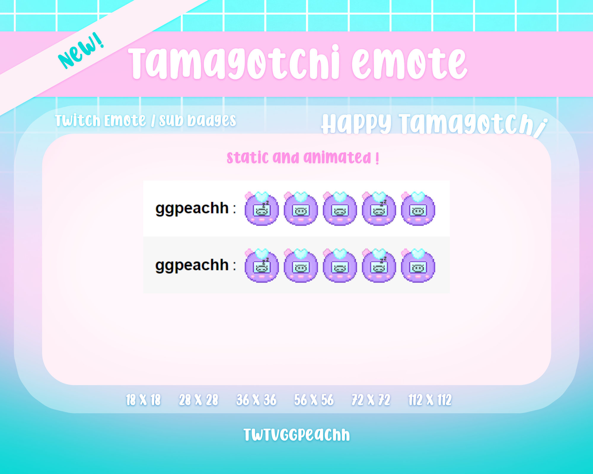 CUTE ANIMATED Tamagotchi Twitch Emotes / Sub Badges / Kawaii Bits Cheer ...