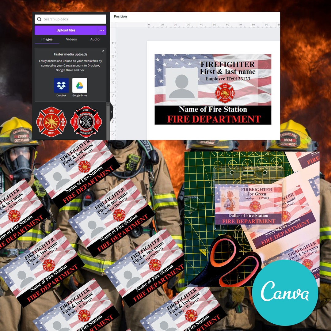 Editable Firefighter ID Card: USA Flag Design for Cosplay & Crews Canva ...