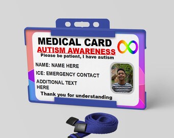 Autism Awareness Medical Photo ID Card Double-sided W/ Emergency ...