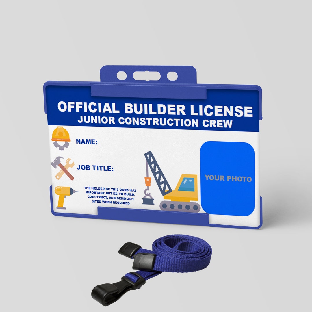Builder License ID Card for Kids Junior Construction Crew Novelty Gift ...