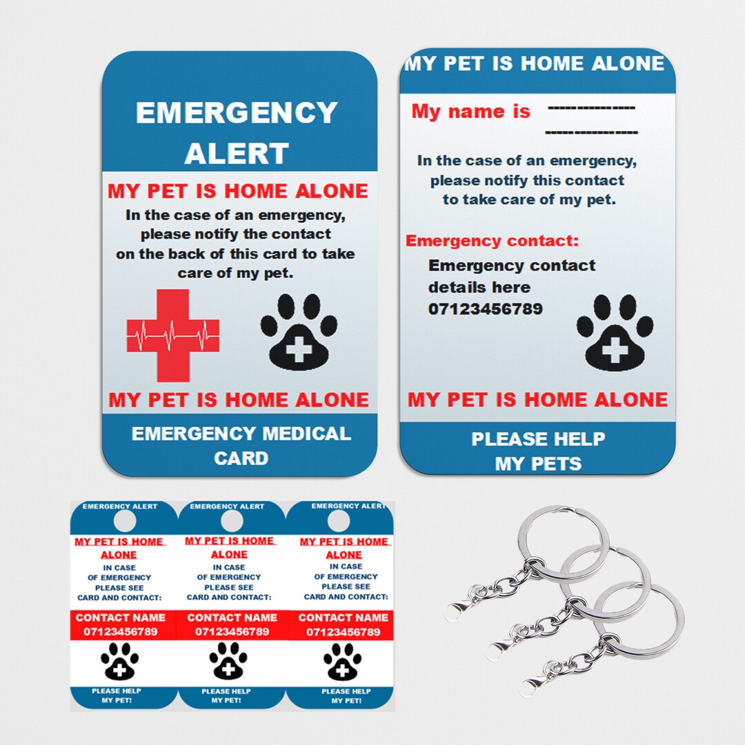 Pet Home Alone Card and 3 Tags Emergency Medical Card and Tags My Pet ...