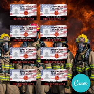 Editable Firefighter ID Card: USA Flag Design for Cosplay & Crews Canva ...