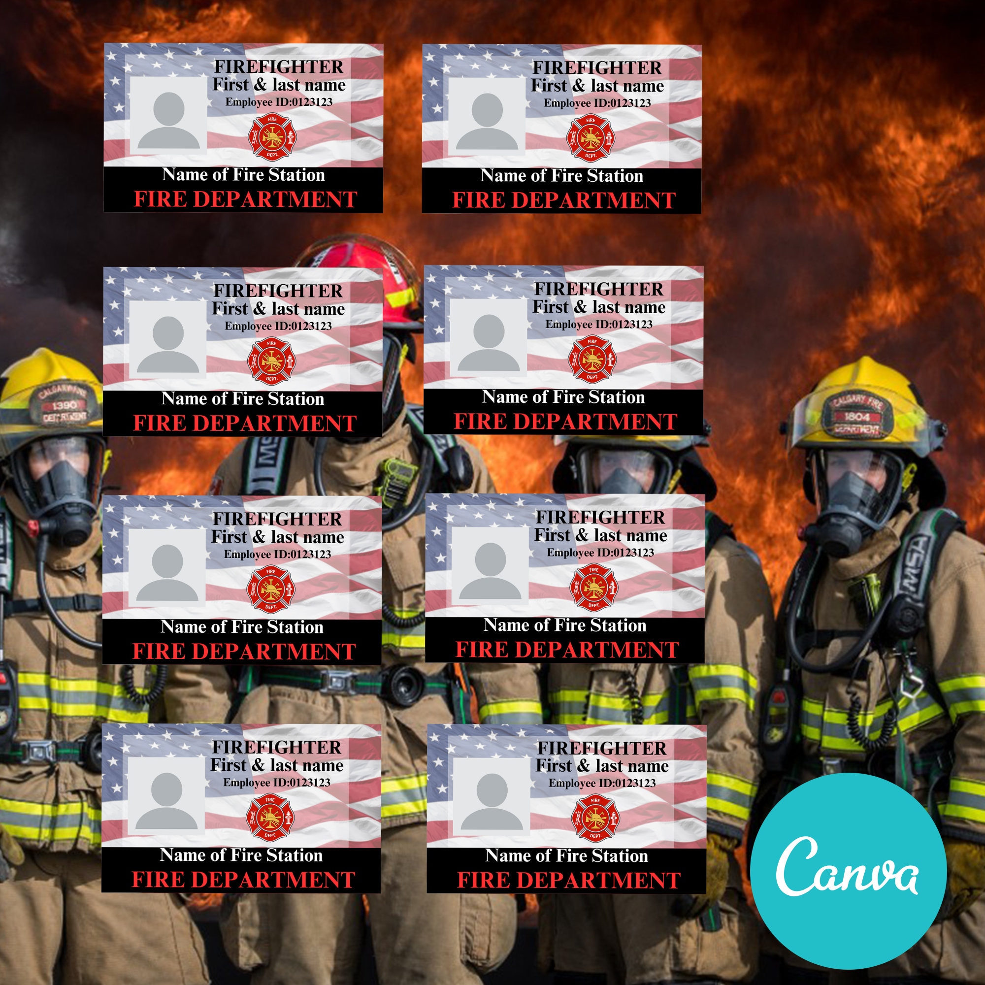 Editable Firefighter ID Card: USA Flag Design for Cosplay & - Etsy