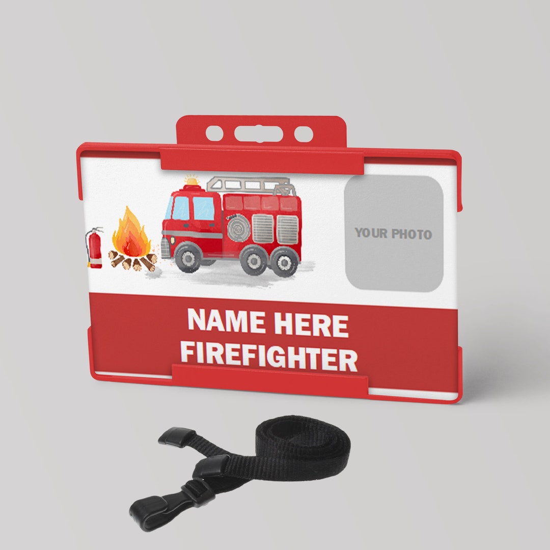 Firefighter ID Card and Lanyard Childrens ID Badge for - Etsy
