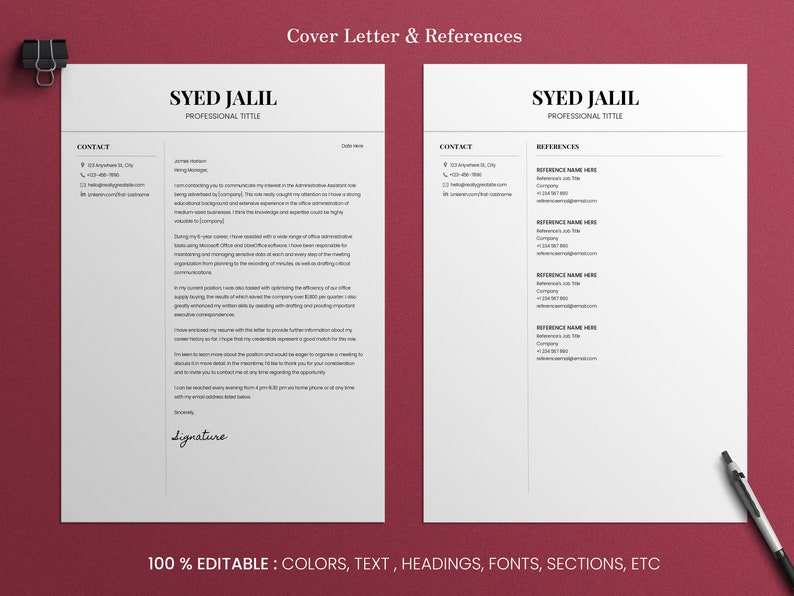 Clean Modern Executive Resume Template for Word google Docs - Etsy