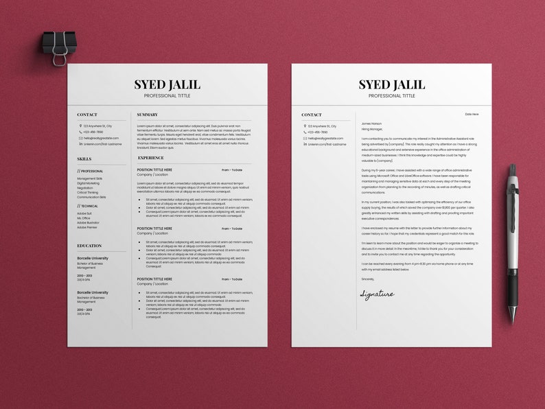 Clean Modern Executive Resume Template for Word google Docs - Etsy