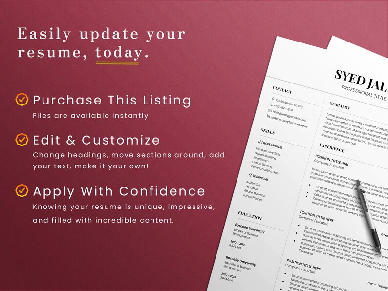 Clean Modern Executive Resume Template for Word google Docs - Etsy