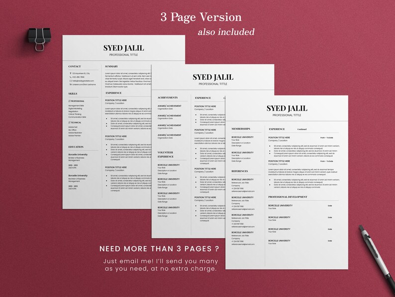 Clean Modern Executive Resume Template for Word google Docs - Etsy